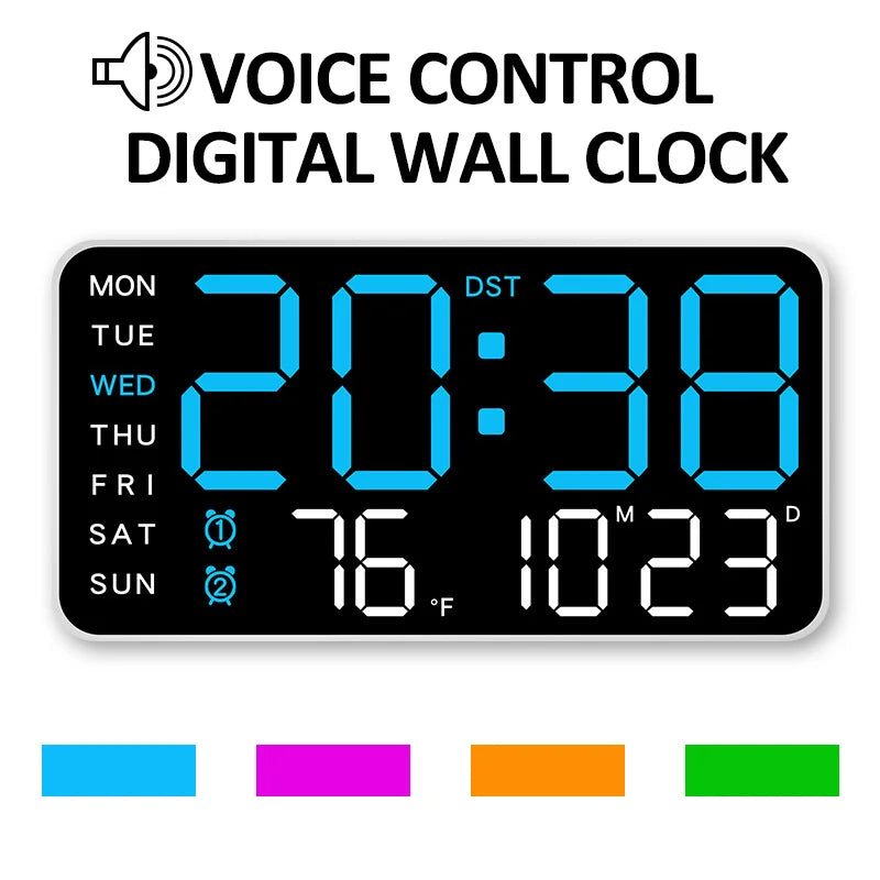 Large Digital Wall Clock Temp Date Week Display Remote Control USB Pow