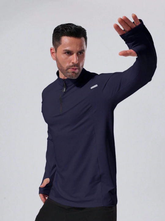 Men Quarter-Zip Armhole High Elasticity Sports Sweatshirt Gym Clothes