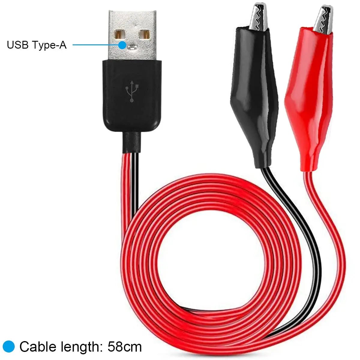 Alligator Clip to USB, Crocodile Clamps to USB Type-A Male Connector C