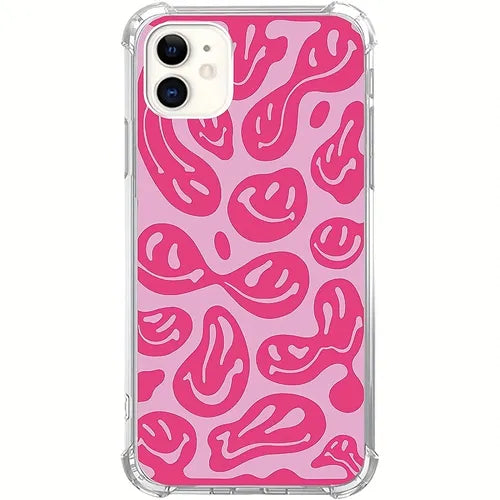Pink Melted Happy Face Case Compatible With IPhone11, Aesthetic Happy